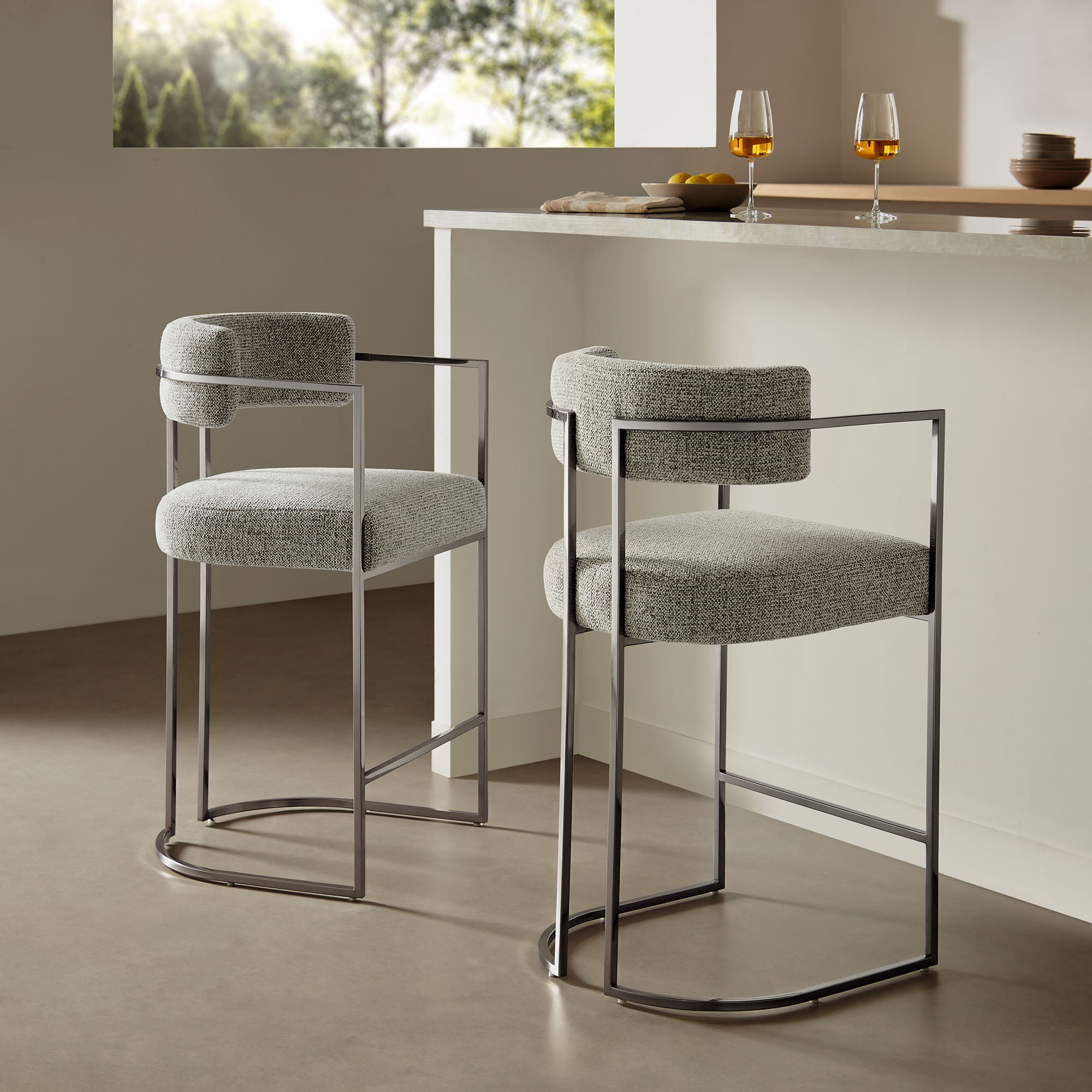 Modway Huron Curved Back Fabric and Metal Counter Stool in Silver Wheat - Walmart.com