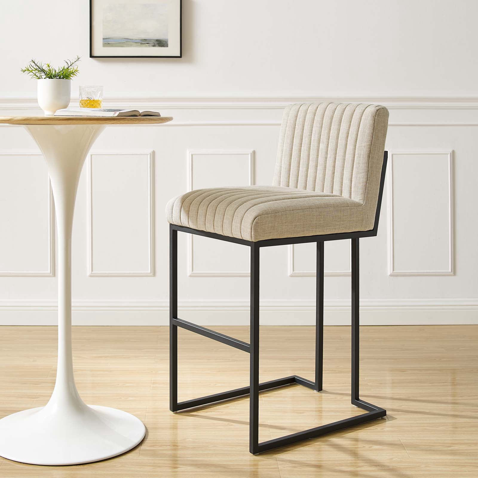 Modway Indulge Channel Tufted Fabric Bar Stool in Beige - Walmart.com