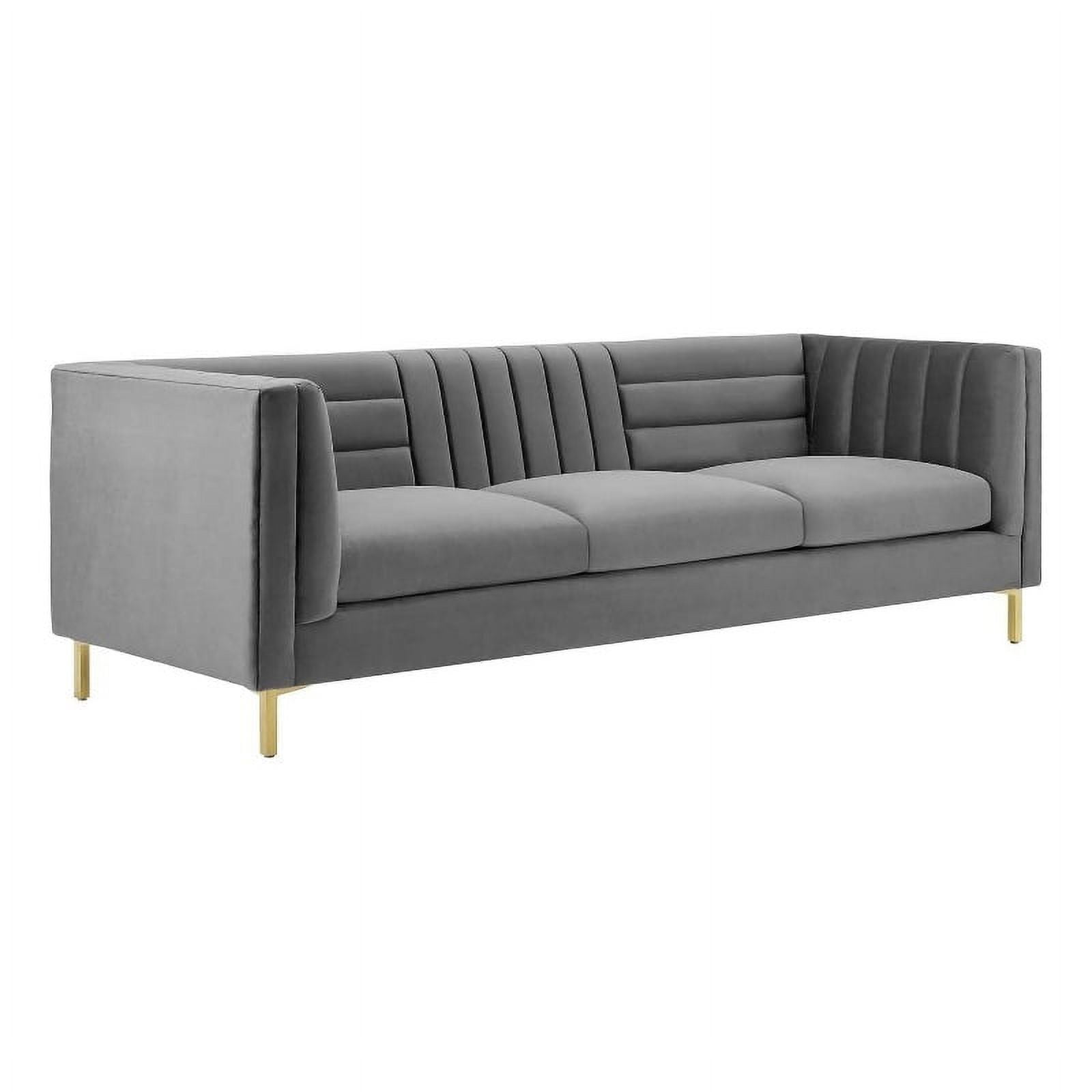 Modway Ingenuity Channel Tufted Performance Velvet Sofa in Gray ...