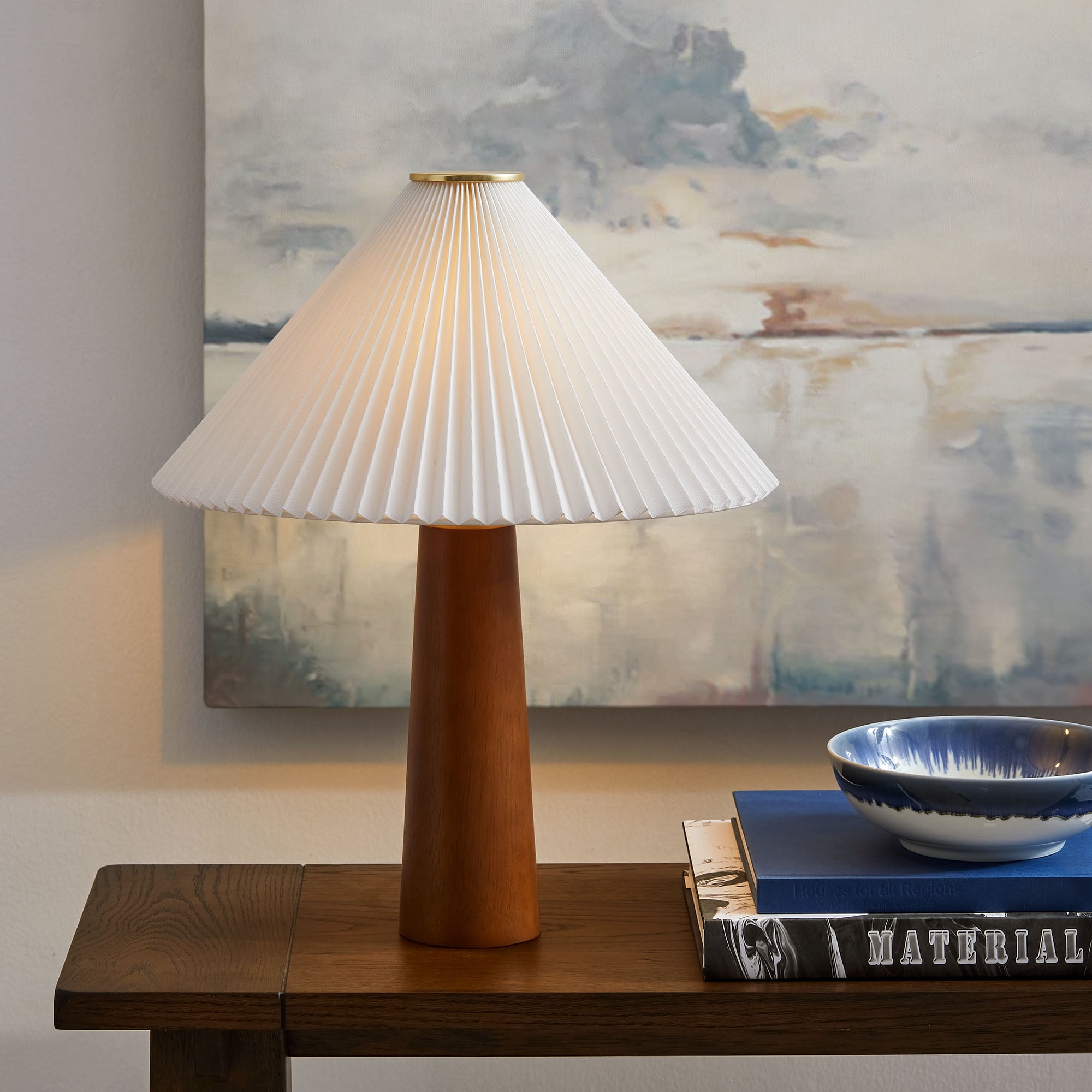 Modway Jessica Table Lamp With Pleated Fabric Shade in Walnut - Walmart.com