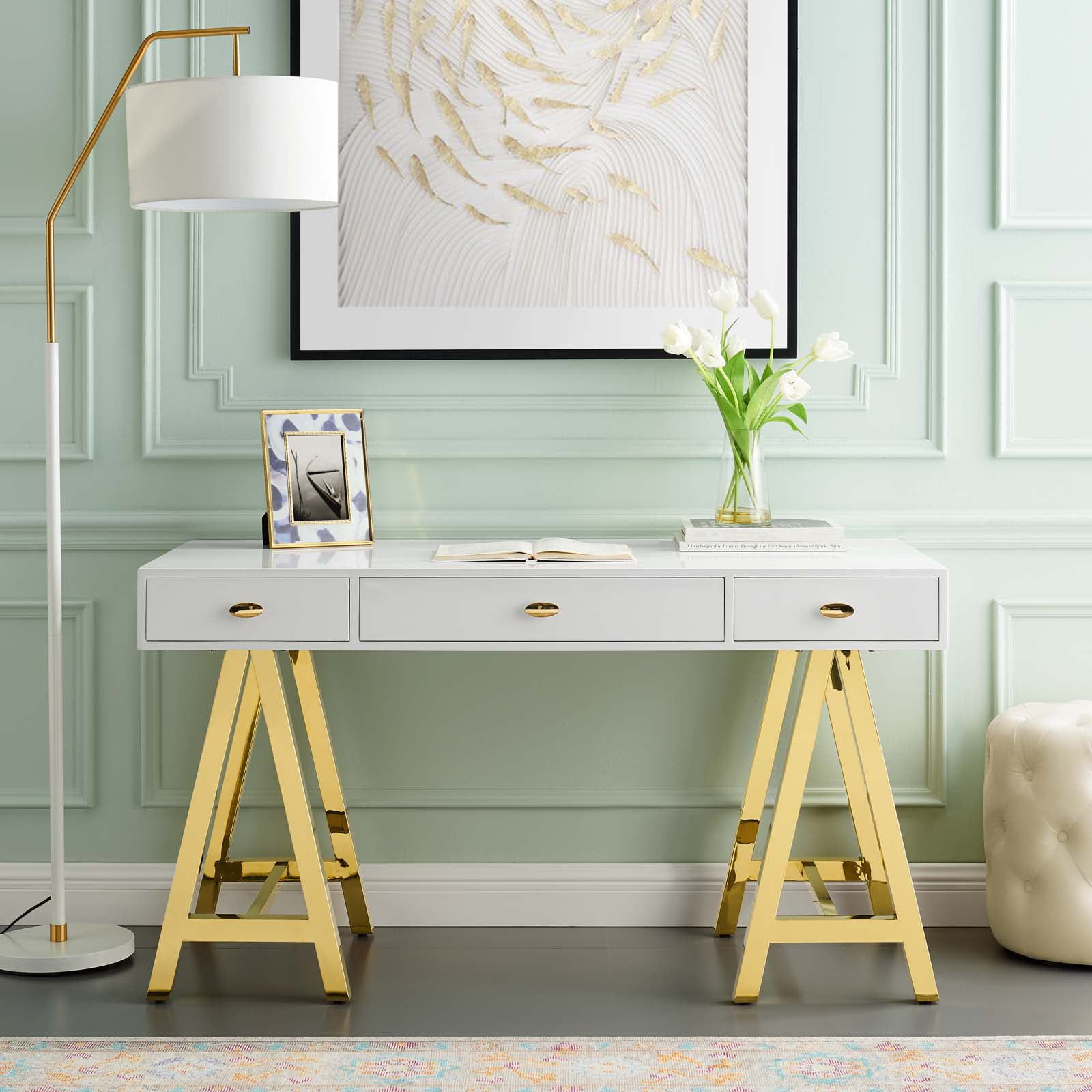 Modway Jettison Modern Stainless Steel Office Writing Desk in Gold ...