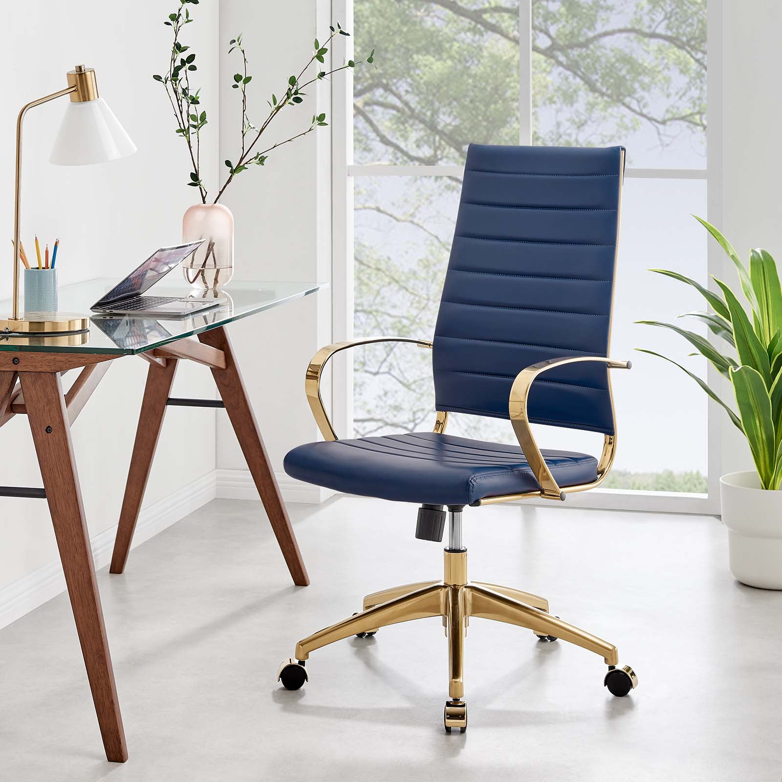 Modway Jive Gold Stainless Steel Highback Office Chair in Gold Navy ...