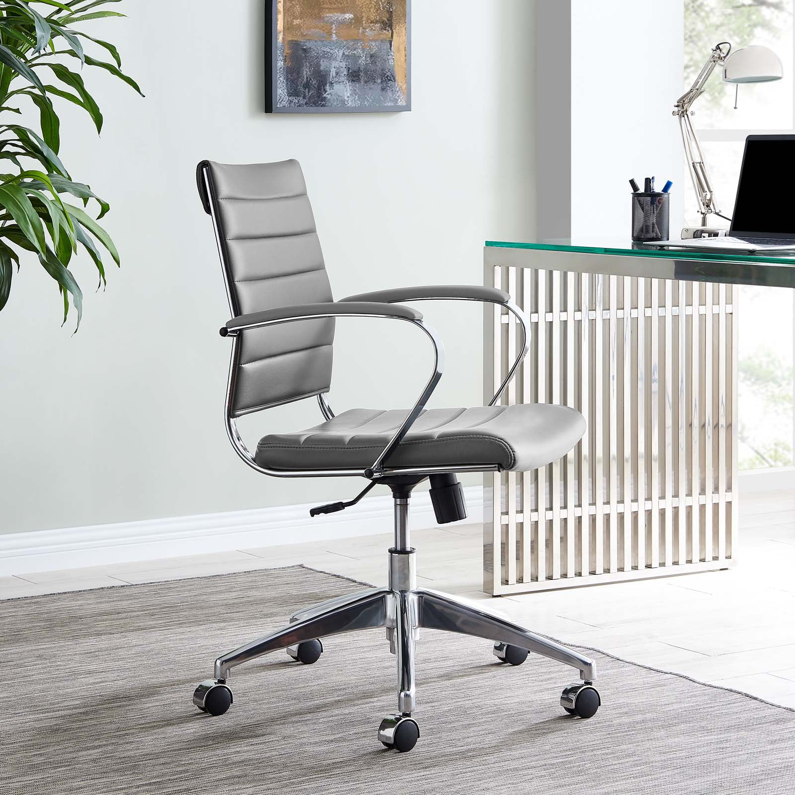 Modway Jive Modern Mid Back Vinyl & Aluminum Office Chair in Gray ...