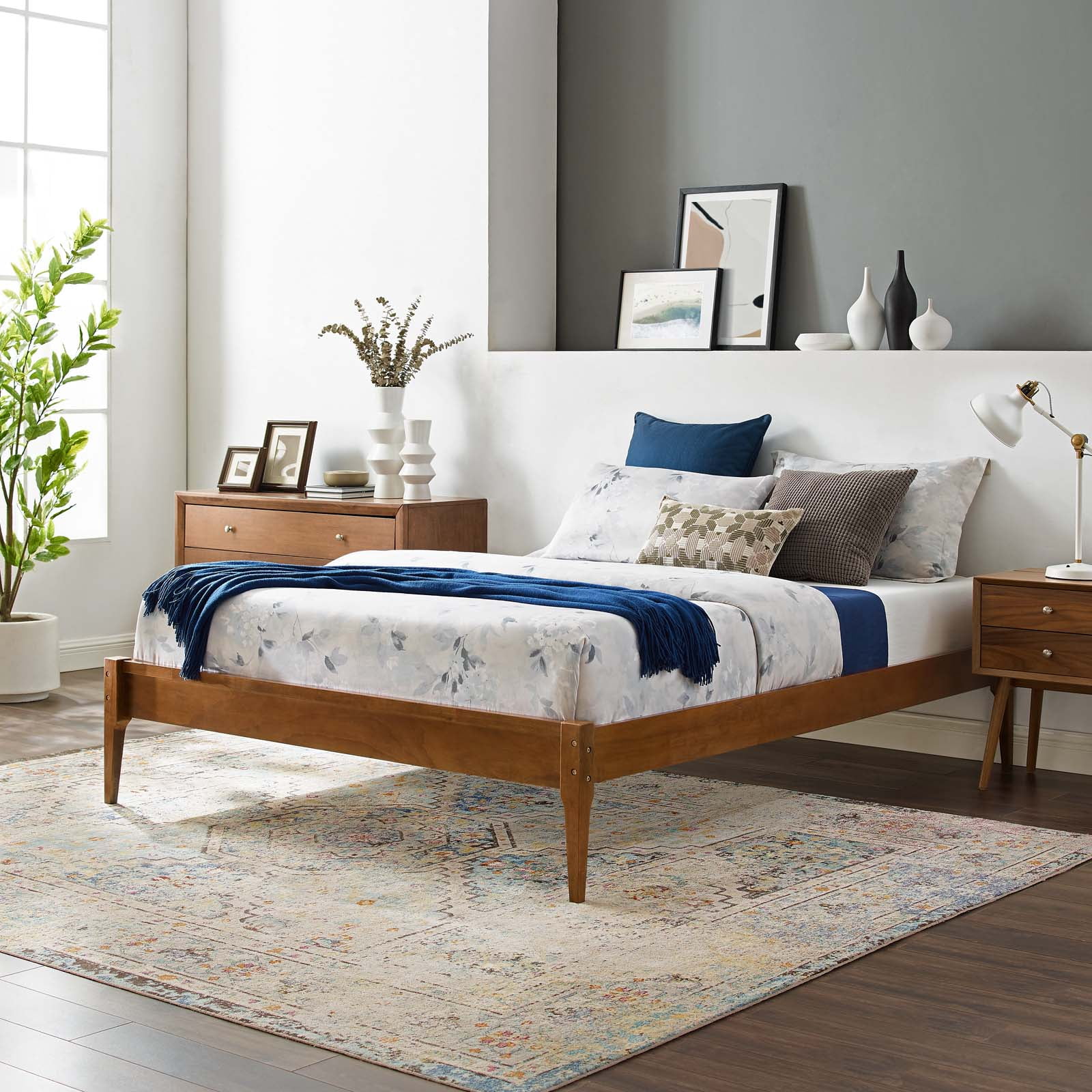 Modway June Queen Wood Platform Bed Frame in Walnut - Walmart.com