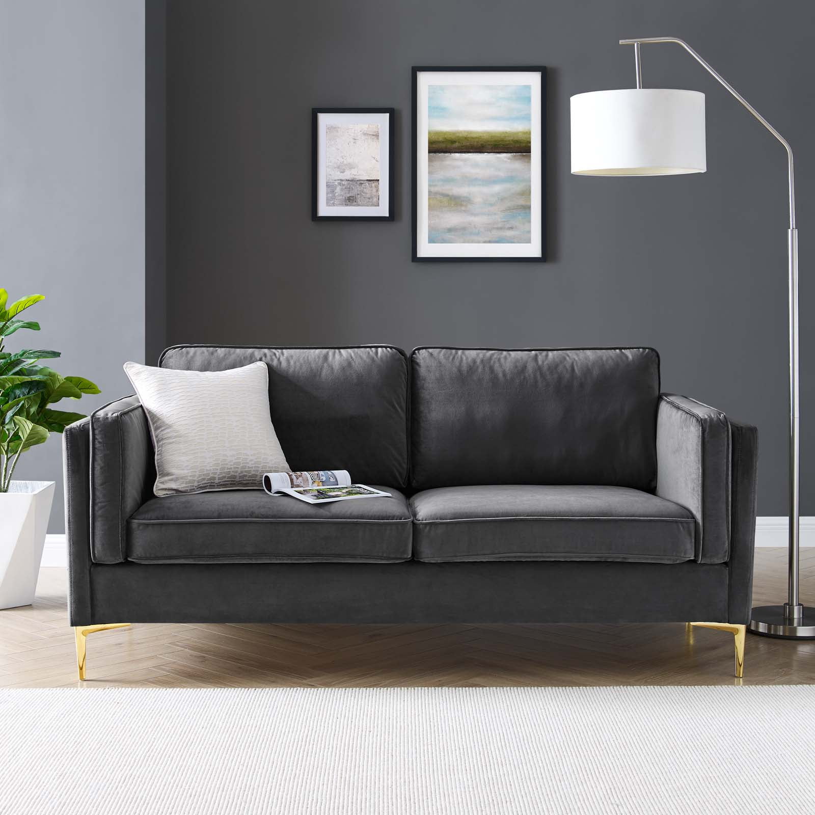 Modway Kaiya Performance Velvet Sofa in Charcoal - Walmart.com
