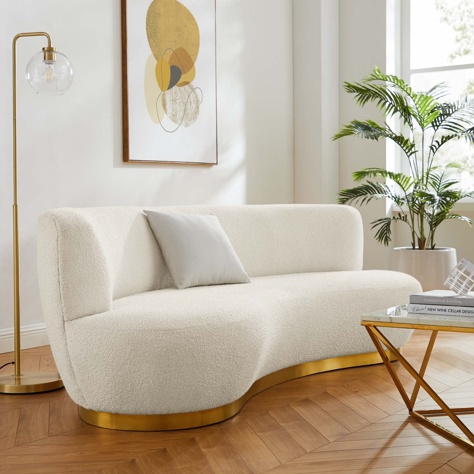 Modway Kindred Boucle Upholstered Upholstered Fabric Sofa in Gold Ivory - Walmart.com