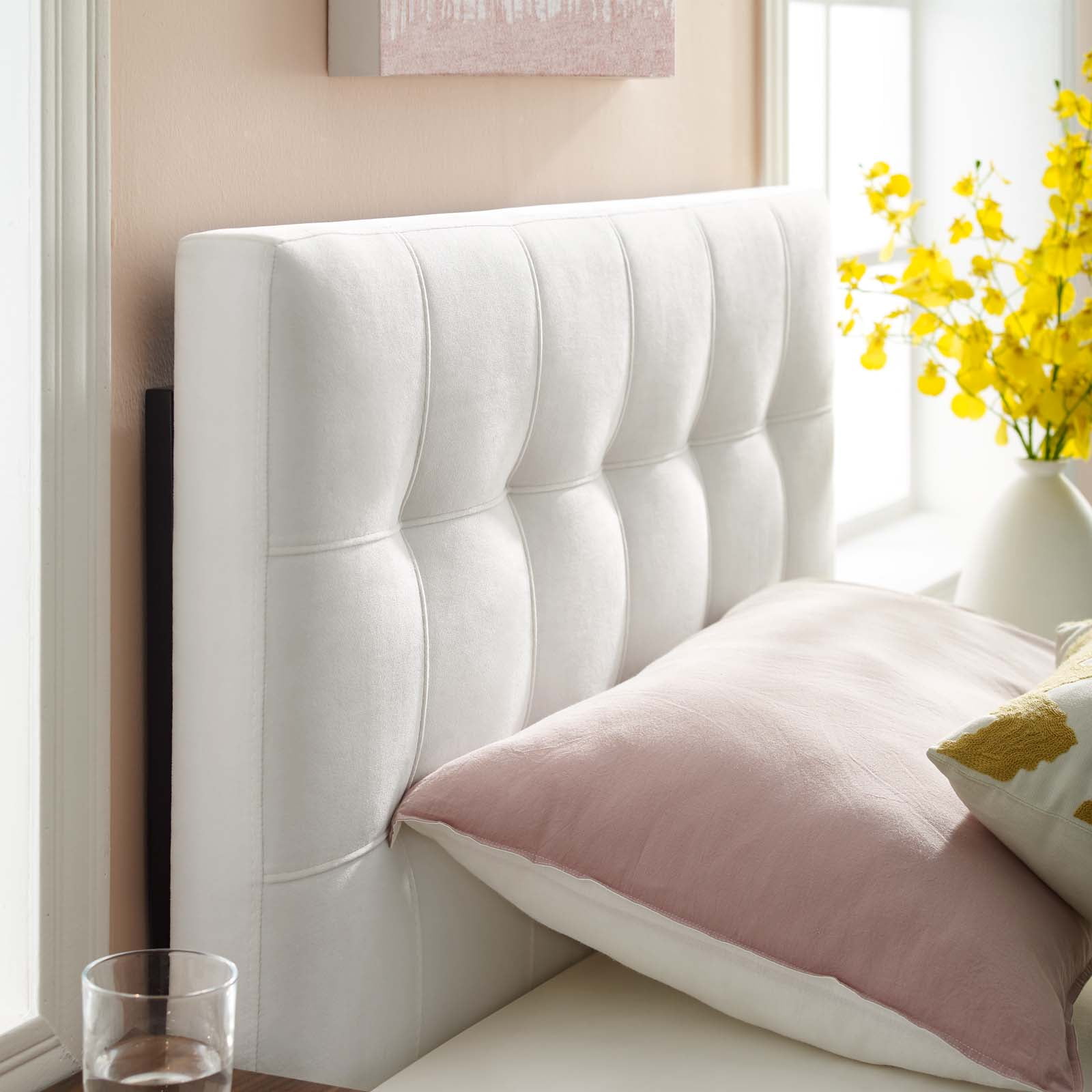 Modway Lily Biscuit Tufted Twin Performance Velvet Headboard in White ...