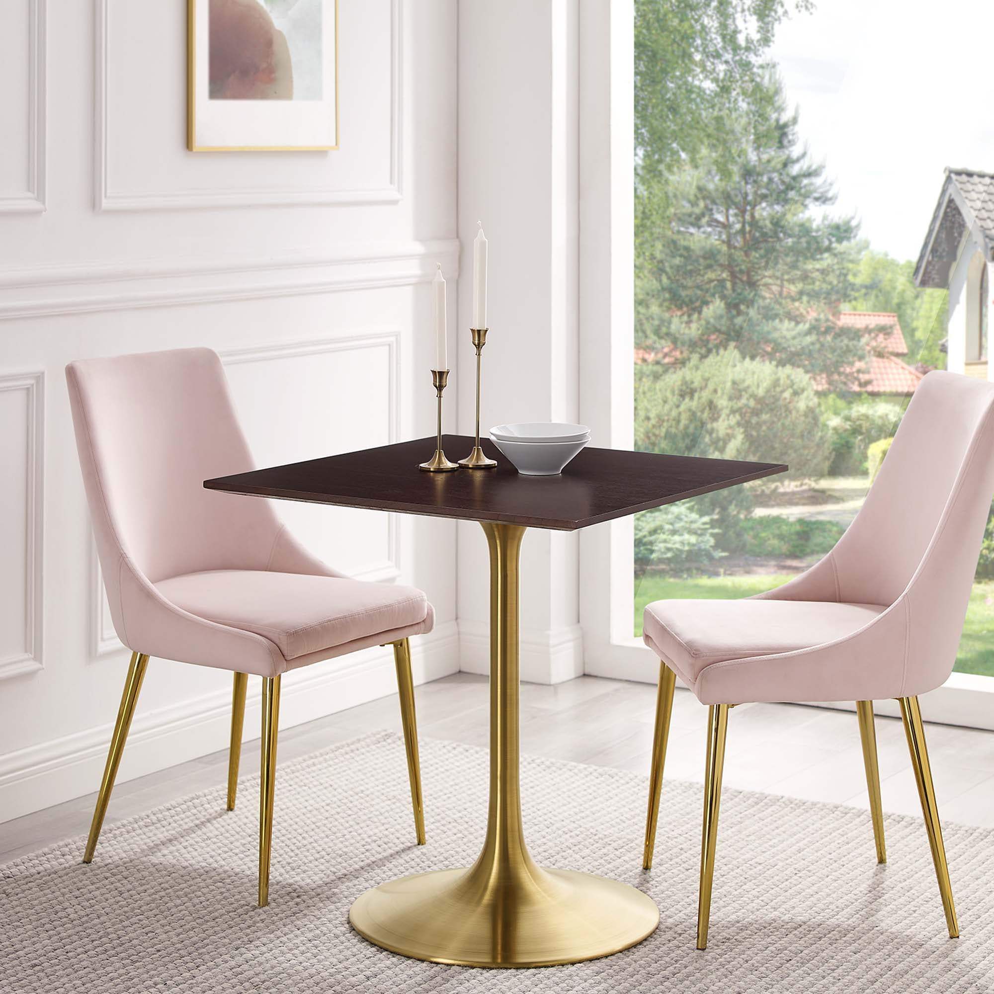 Modway Lippa 28" Square Wood Grain Dining Table in Gold Cherry Walnut ...