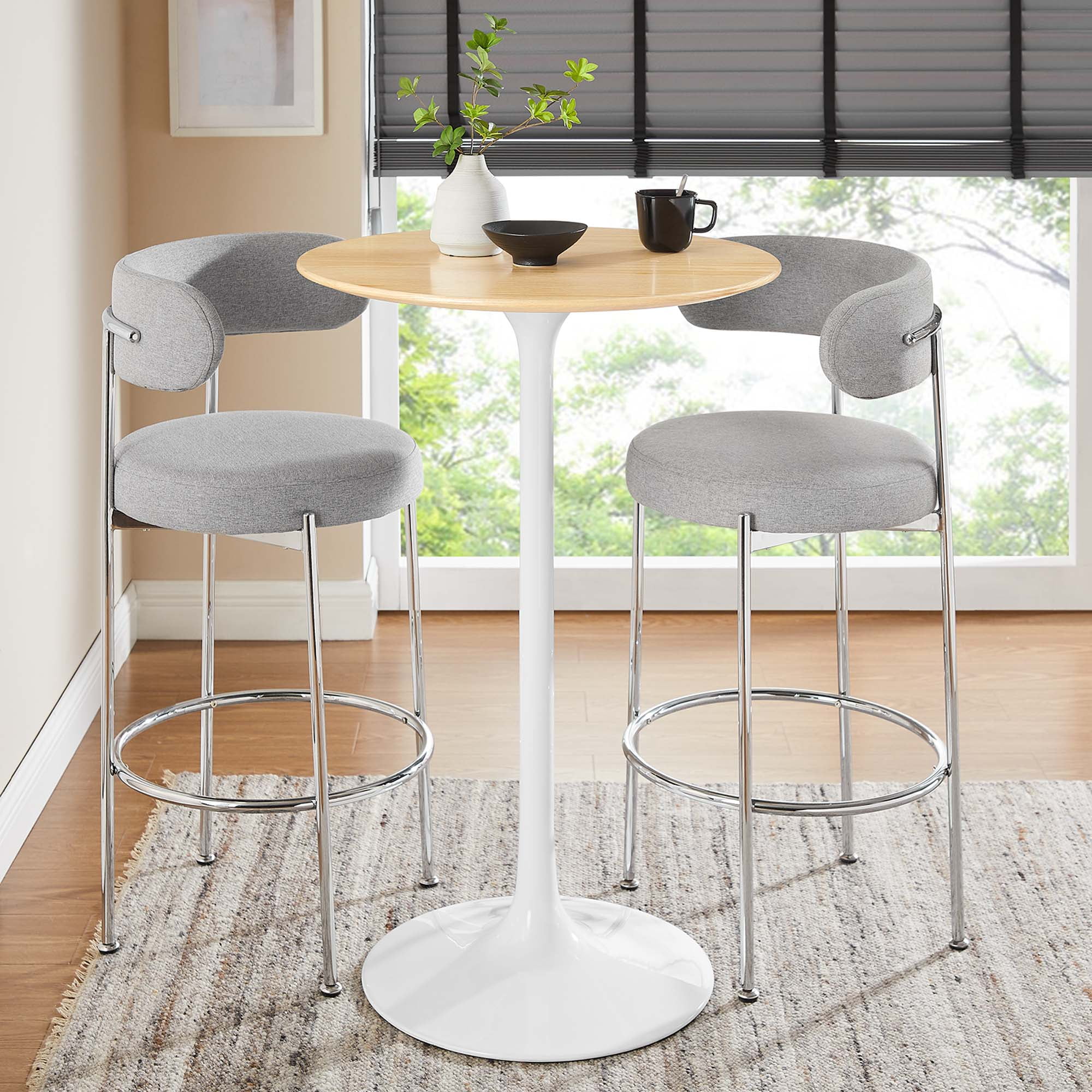 Modway Lippa 28" Round Wood Grain Bar Table in White Natural - Walmart.com