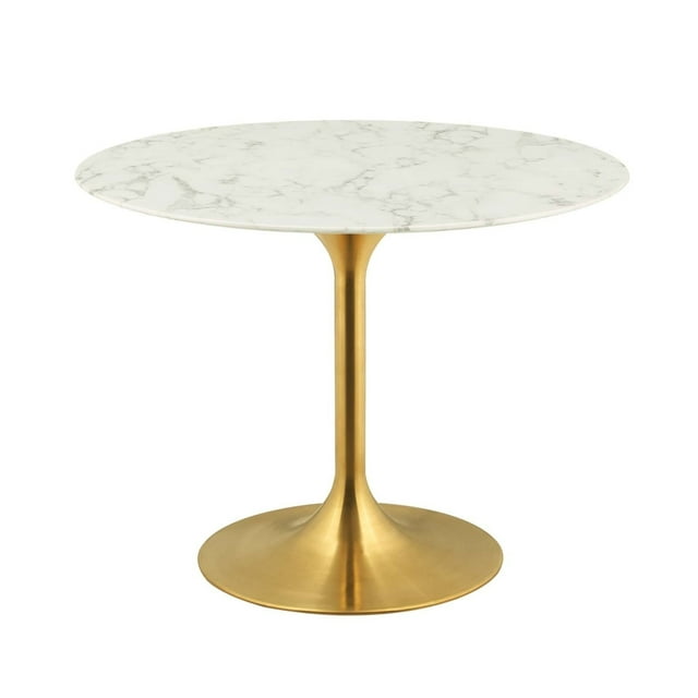 Modway Lippa 40" Round Artificial Marble Dining Table in Gold White ...