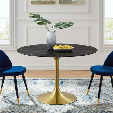 Modway Lippa 48" Round Artificial Marble Dining Table in Gold White ...