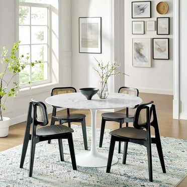 Modway Lippa 60" Oval Artificial Marble Dining Table in Black White ...