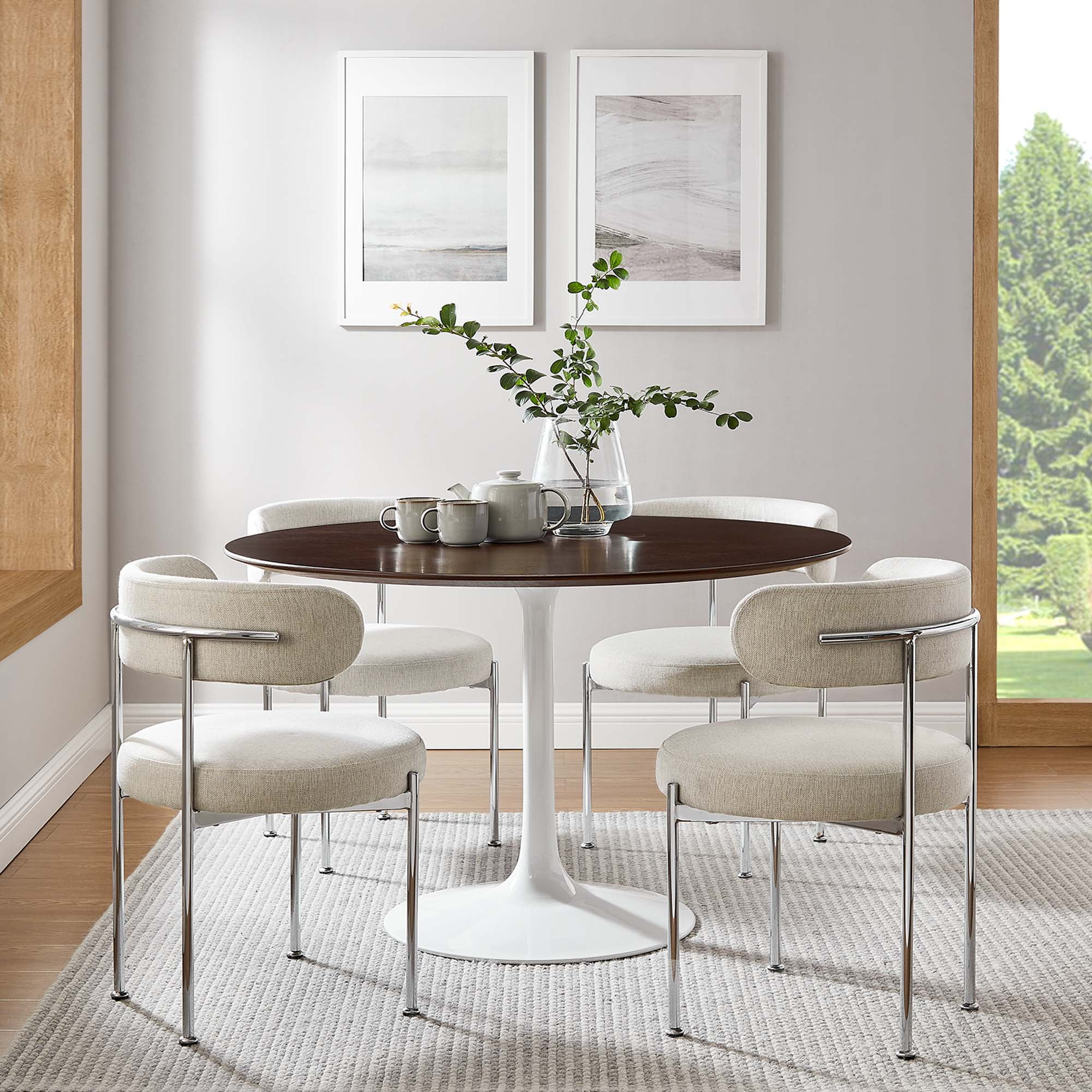 Modway Lippa 48" Round Wood Grain Dining Table in White Cherry Walnut ...