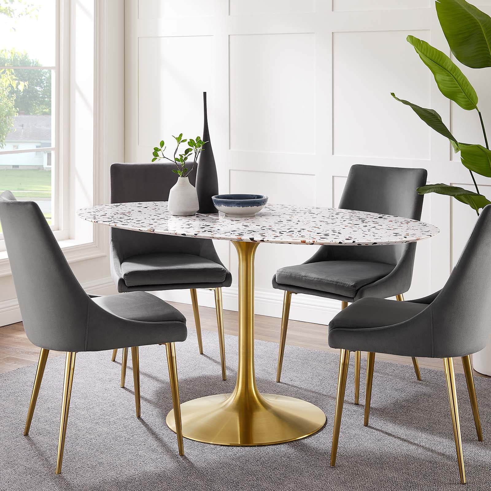 Modway Lippa 60" Oval Terrazzo Dining Table in Gold White - Walmart.com