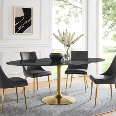 Modway Lippa 60" Oval Artificial Marble Dining Table in Black White ...