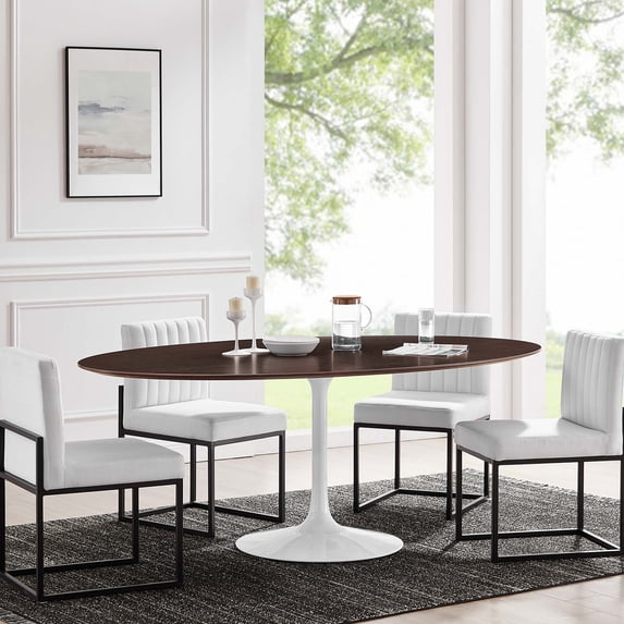"Modway 78"" Lippa Oval Walnut Cherry Wood Grain Dining Table, Seats 8 ...