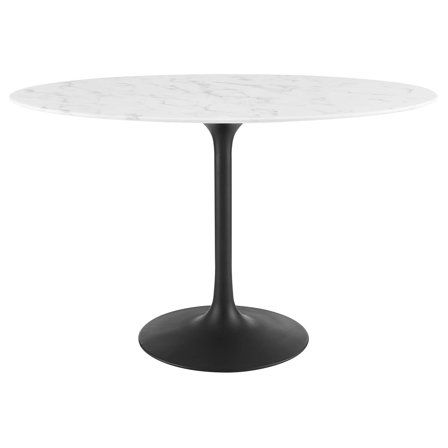 Modway Lippa 40" Round Artificial Marble Dining Table in Black White ...