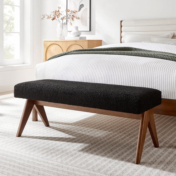 Modway Lyra 47" Boucle Upholstered Bench in Black - Walmart.com