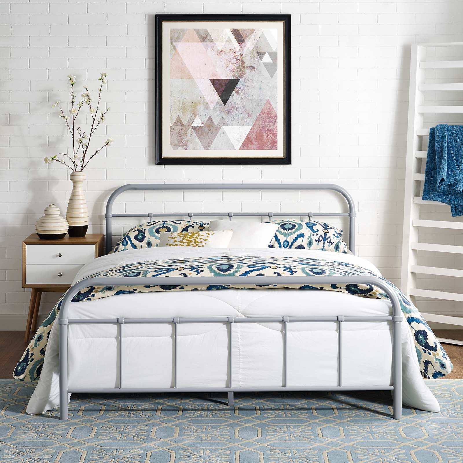 Modway Maisie Queen Powder Coated Sturdy Steel Bed Frame in Gray ...