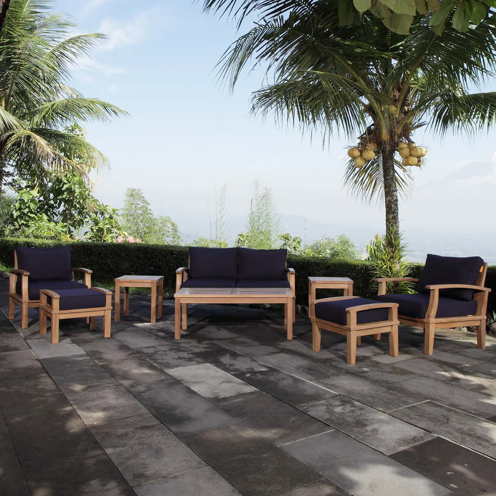 Marina 8 Piece Outdoor Patio Teak Set in Natural Navy - Walmart.com