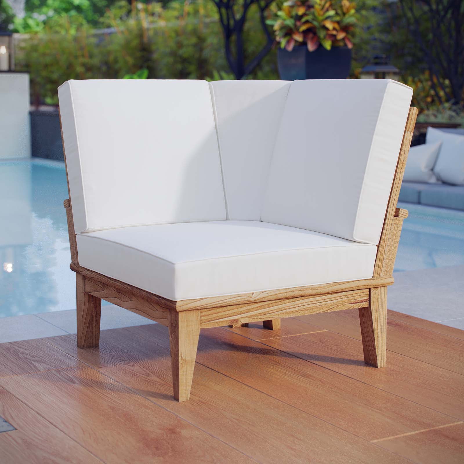 Modway Marina Outdoor Patio Teak Corner Sofa in Natural White - Walmart.com