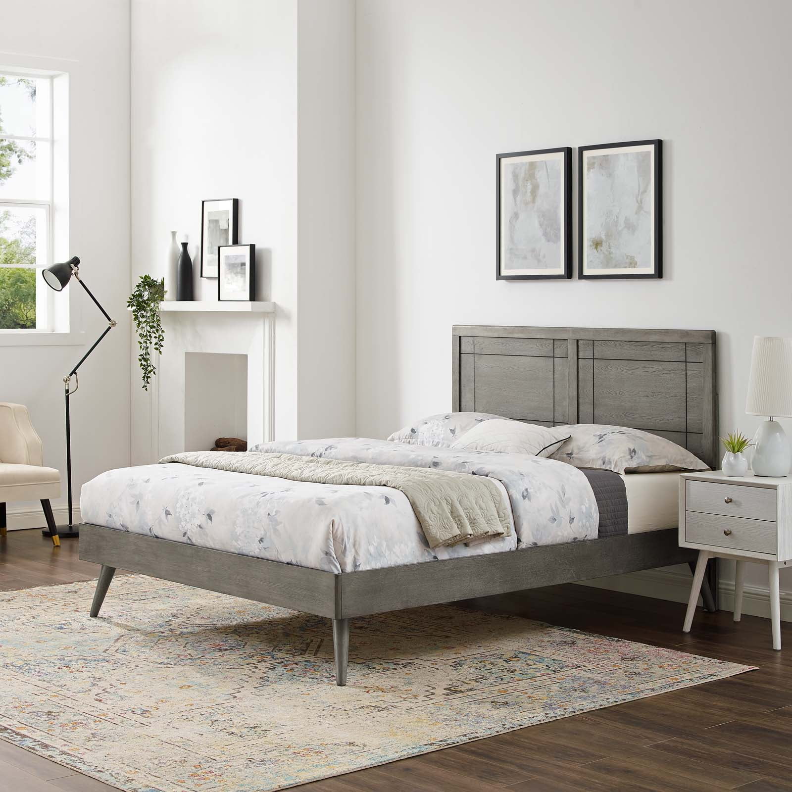 Modway Marlee King Wood Platform Bed With Splayed Legs in Gray ...