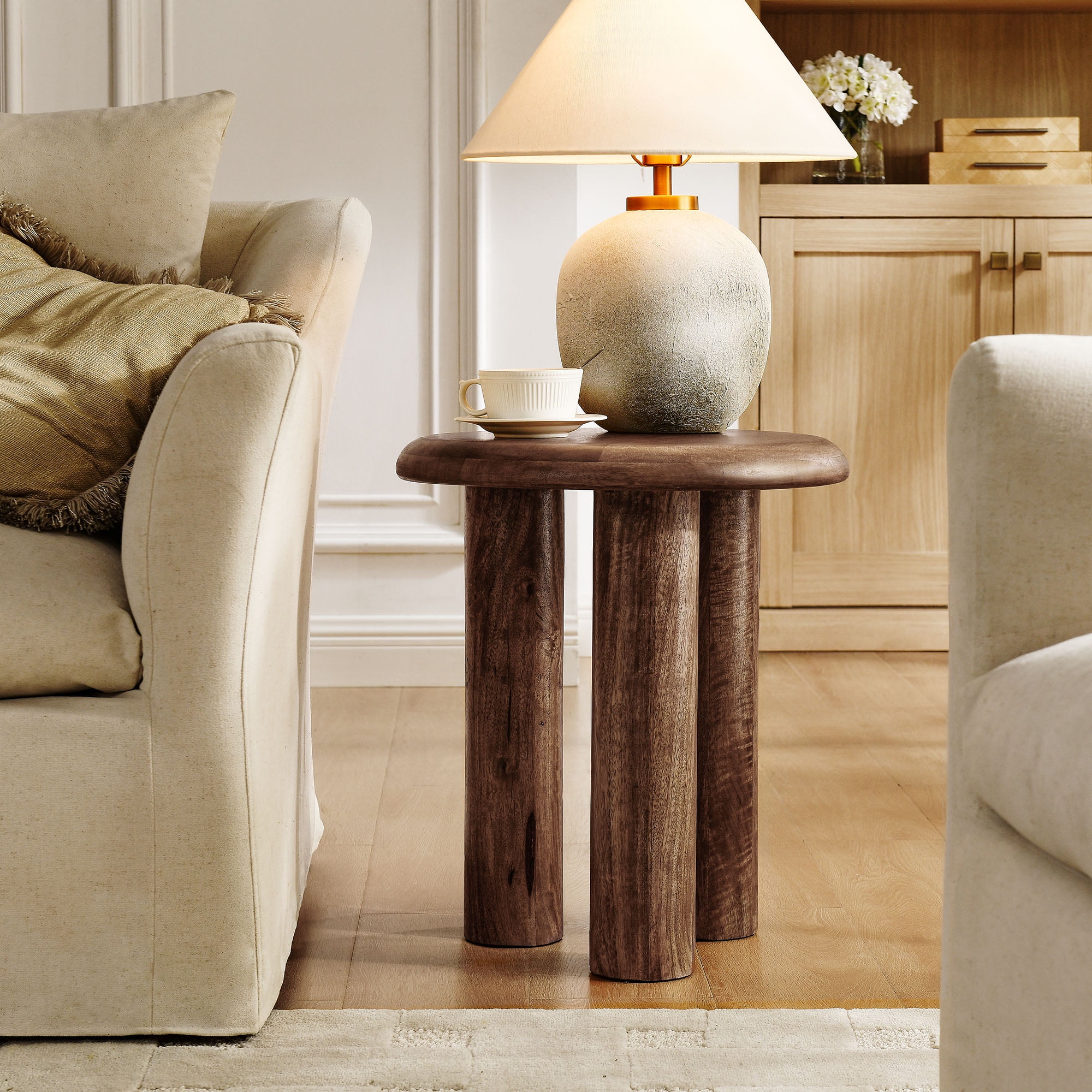 Mavina Mango Wood Side Table in Walnut - Walmart.com