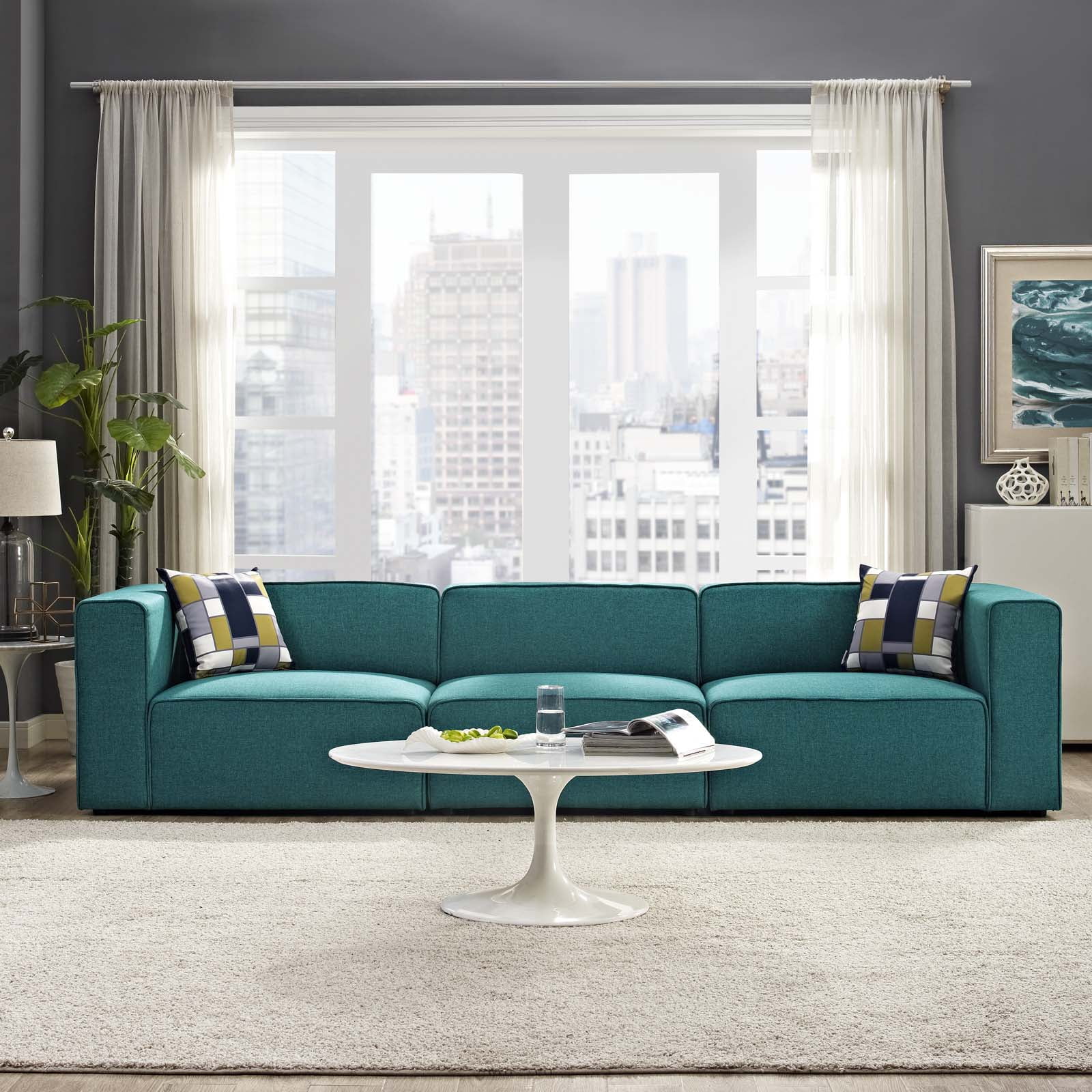 Modway Mingle Modern Living Room 3 Piece Upholstered Fabric Sectional ...