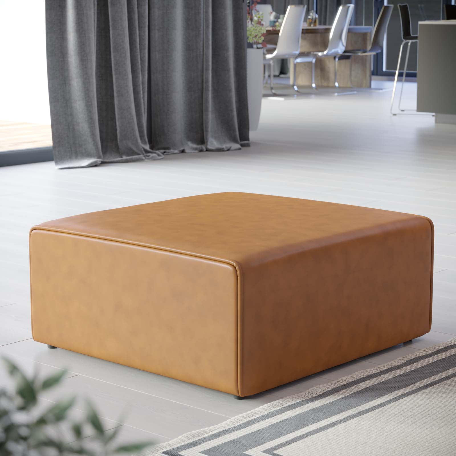 Modway Mingle Contemporary Vegan Leather Ottoman in Tan with Dense Foam ...