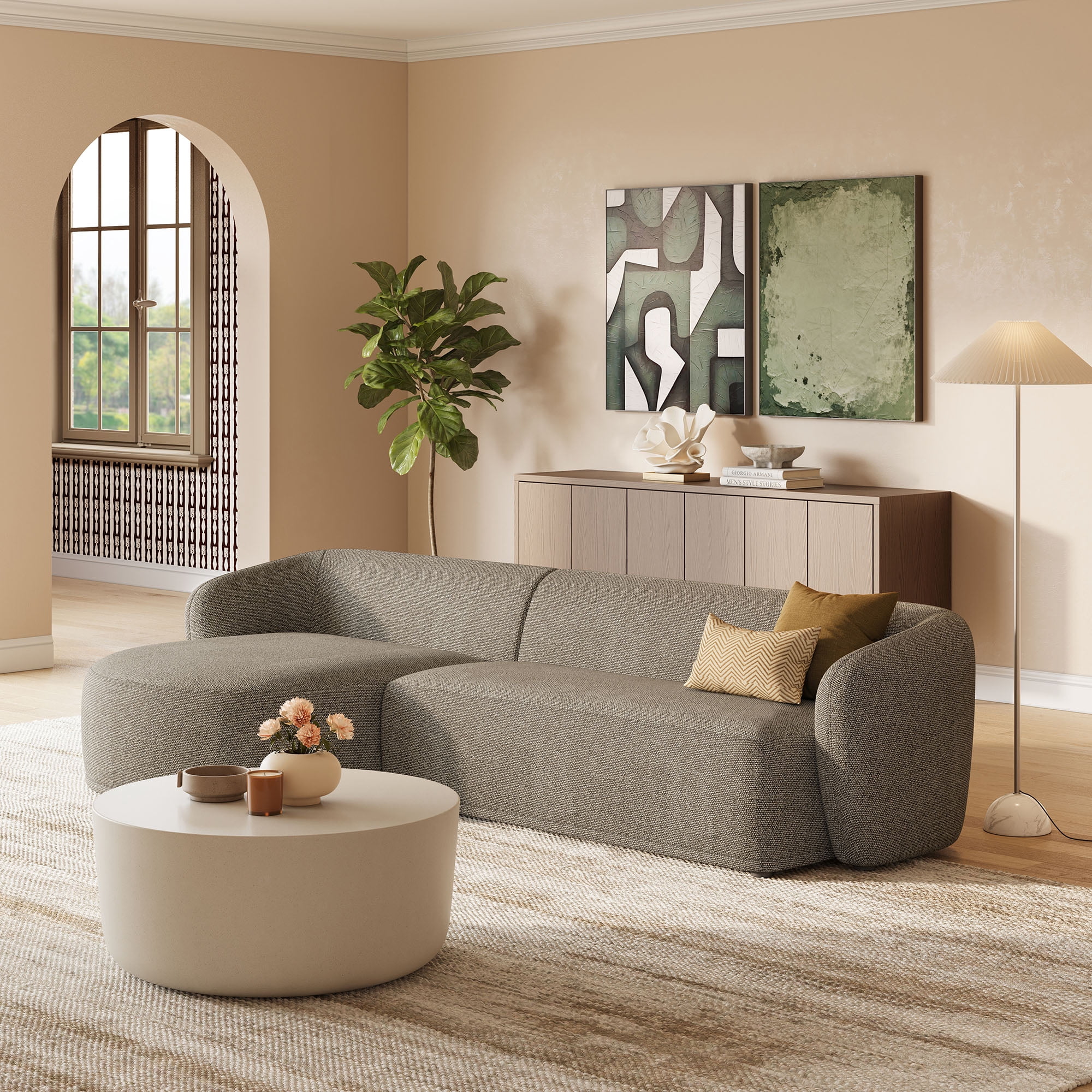 Monica 2 Piece Left Facing Boucle Fabric Modular Sofa with Chaise ...