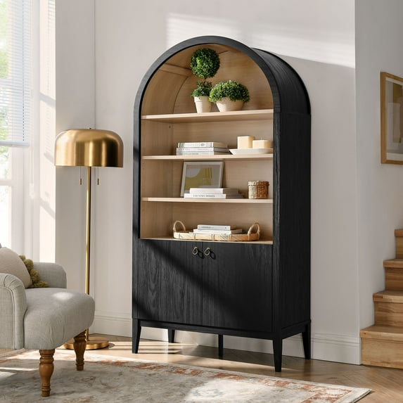 Modway Nolan 74" Tall Arched Storage Display Cabinet Bookshelf in Black ...