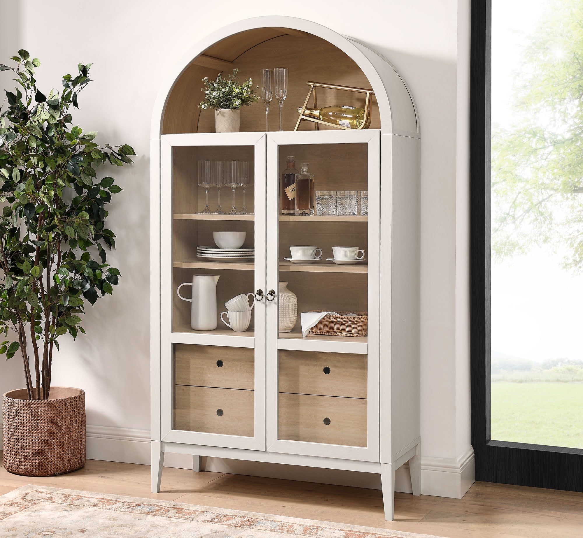 Modway Nolan 74" Tall Arched Storage Display Cabinet in Ivory Oak ...