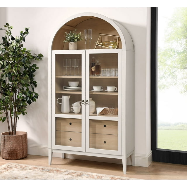 Modway Nolan 74" Tall Arched Storage Display Cabinet in Ivory Oak ...