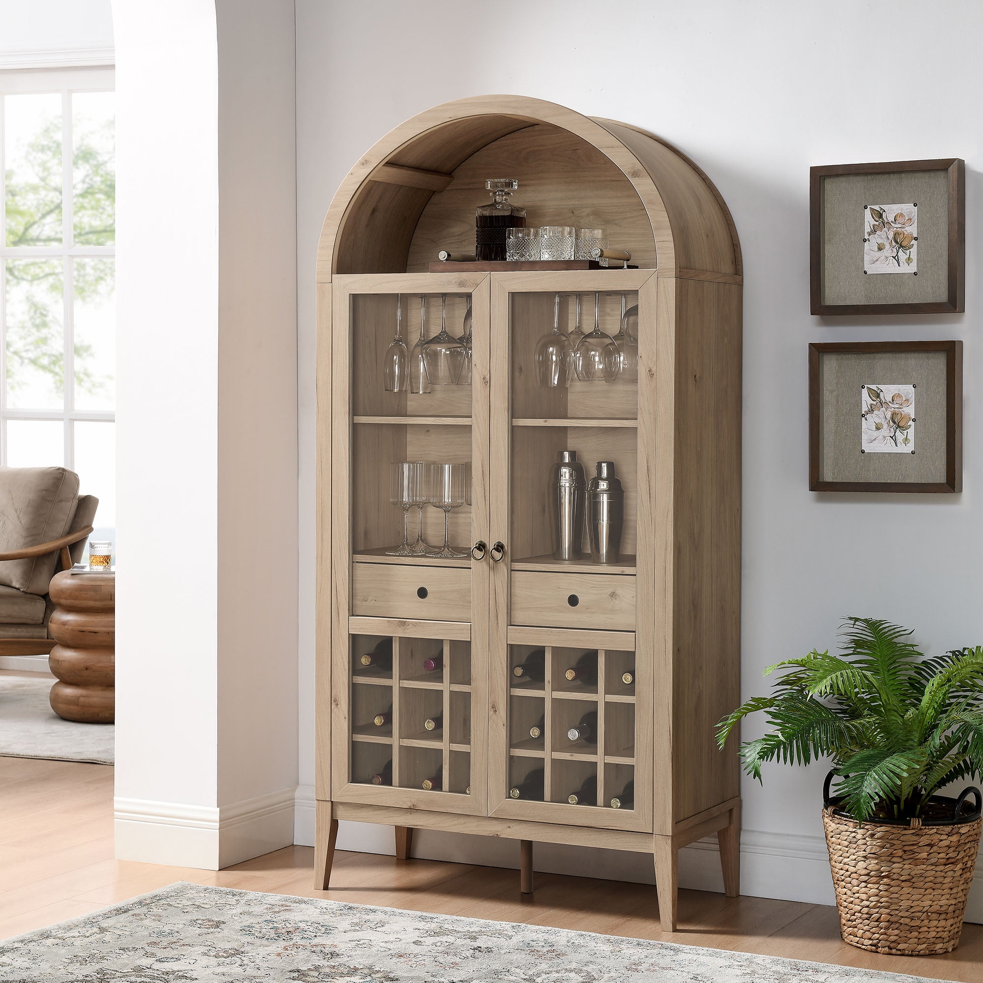 Modway Nolan Arched Bar Cabinet in Light Oak - Walmart.com