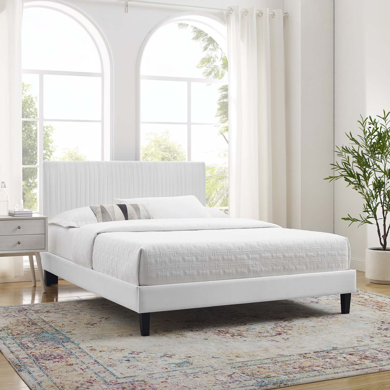 Modway Peyton Performance Velvet Queen Platform Bed in White - Walmart.com