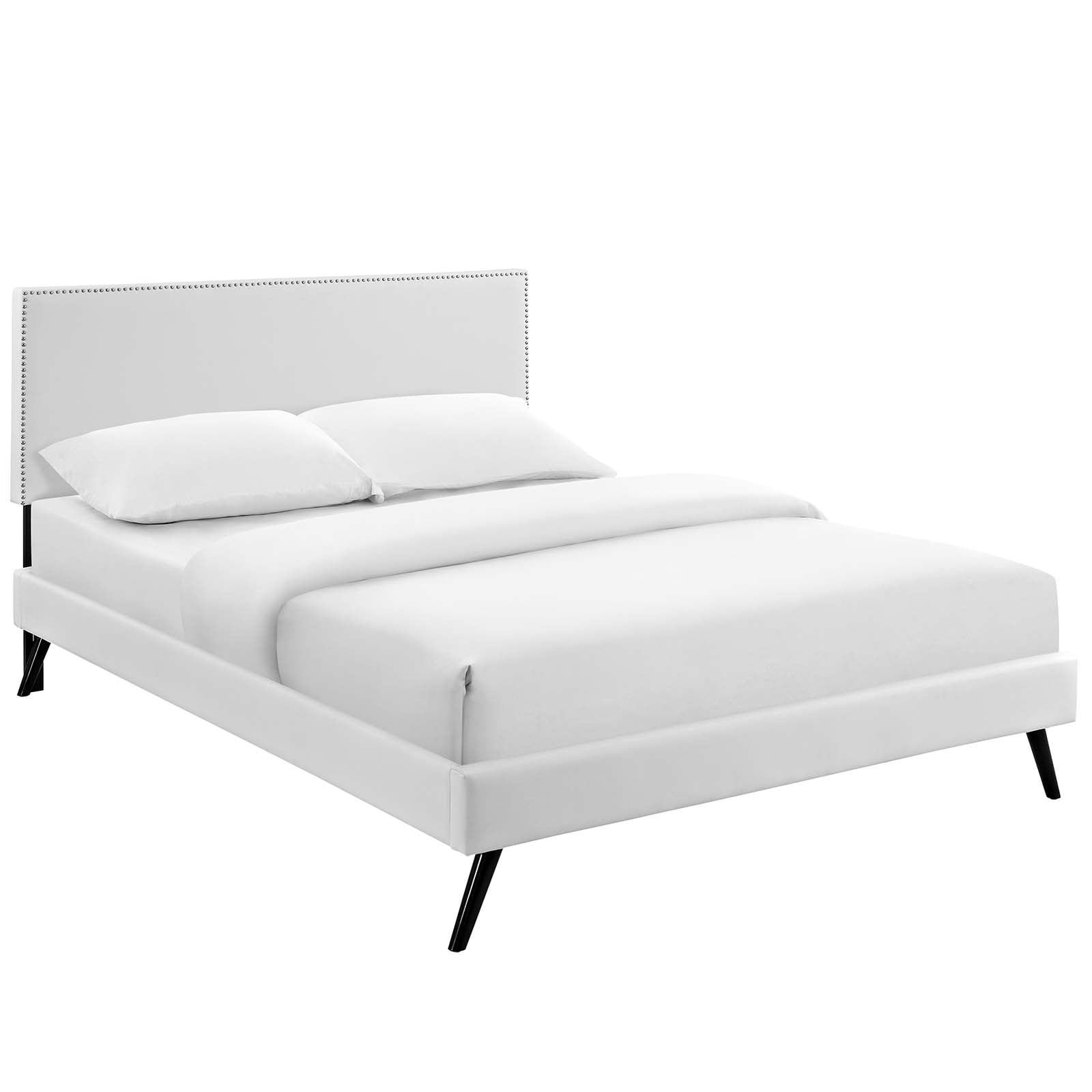 Modway Phoebe King Vinyl Platform Bed with Round Splayed Legs in White ...