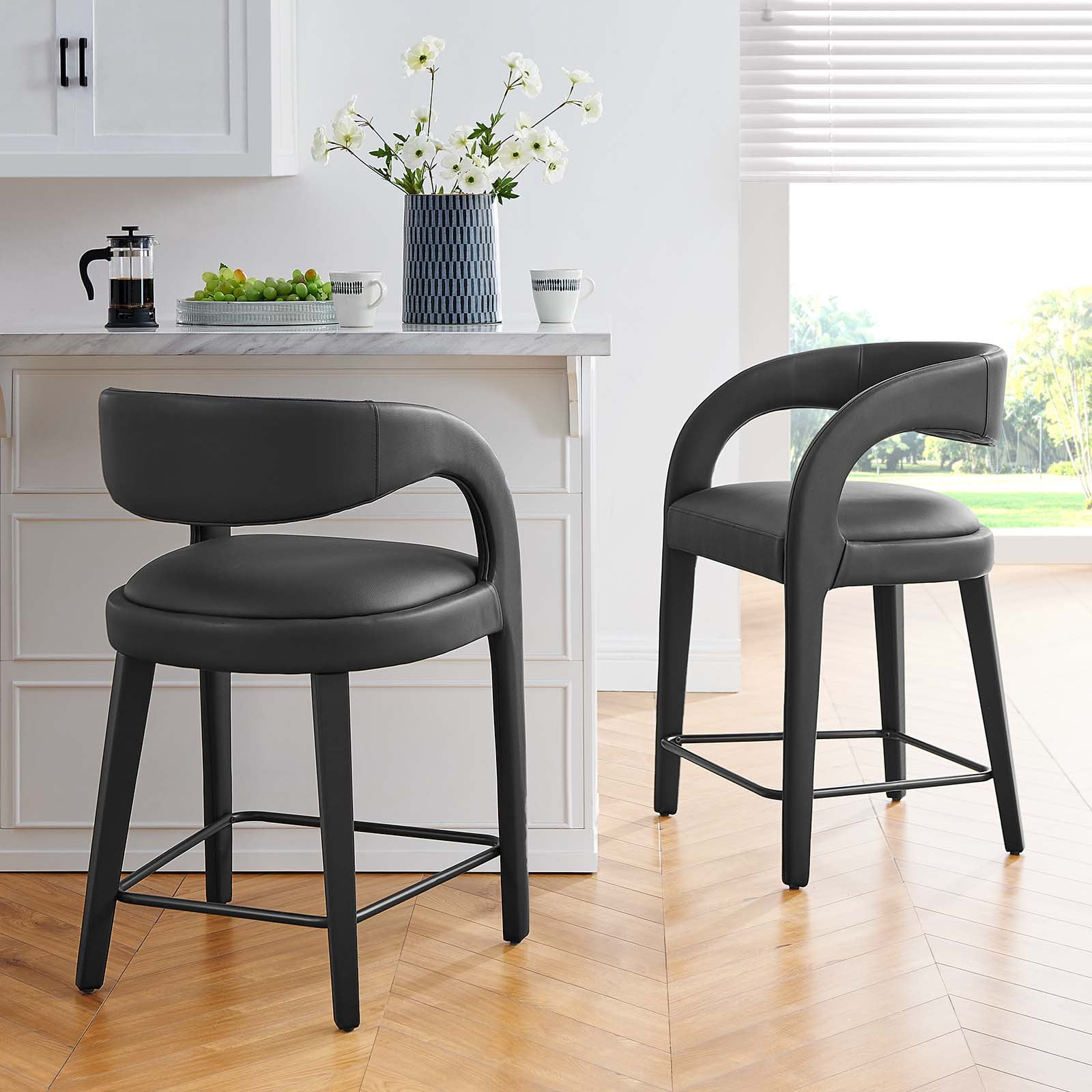 Modway Pinnacle 24.5" Upholstered Faux Leather Counter Stool in Black (Set of 2) - Walmart.com