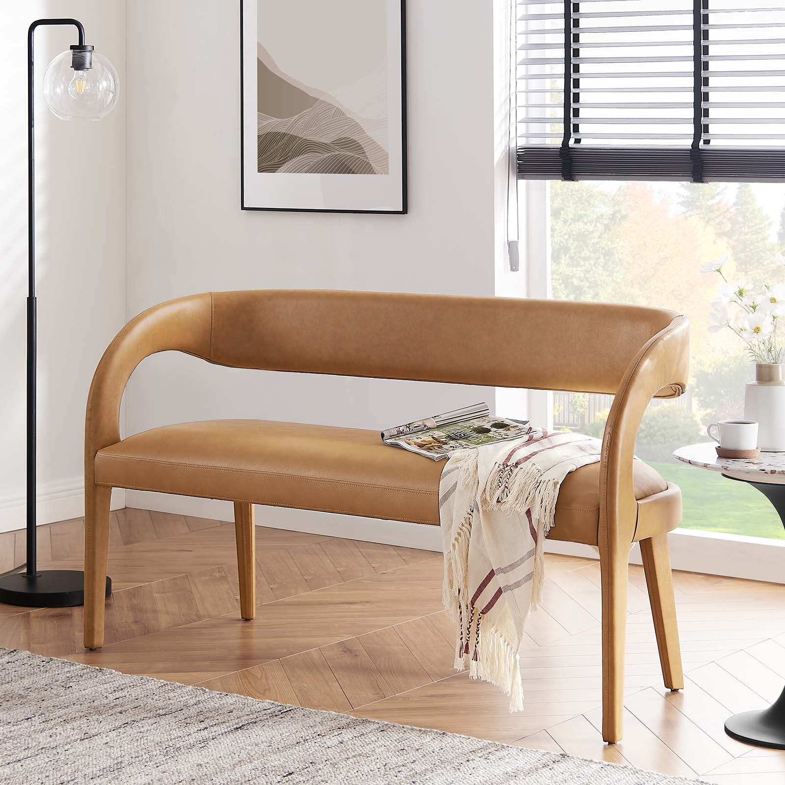 Modway Pinnacle Vegan Leather Accent Bench in Tan - Walmart Business ...