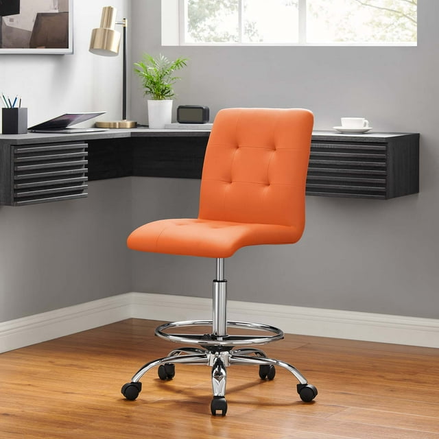 Modway Prim Armless Vegan Leather Drafting Chair in Silver Orange ...