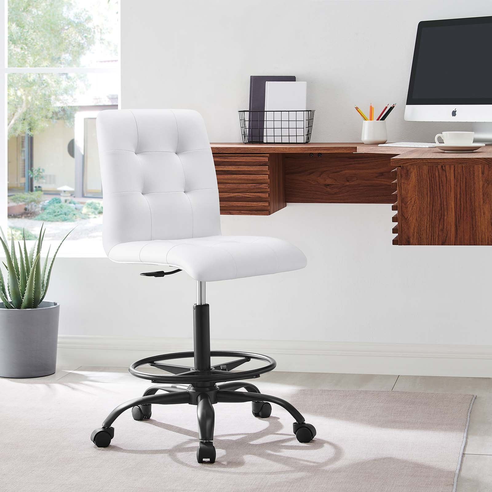 Modway Prim Metal and Vegan Leather Armless Drafting Chair in Black ...