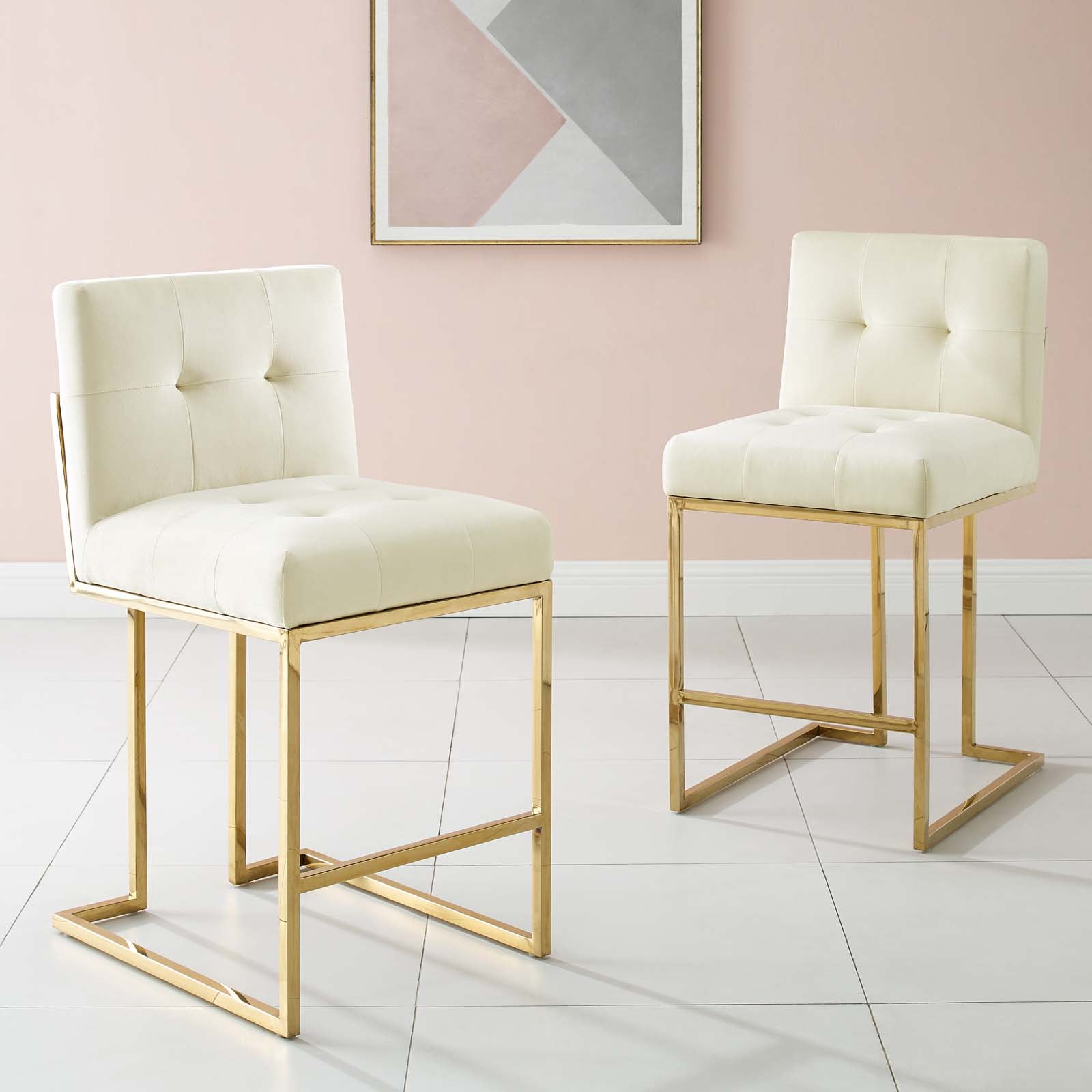 Modway Privy Gold Stainless Steel Performance Velvet Counter Stool Set ...