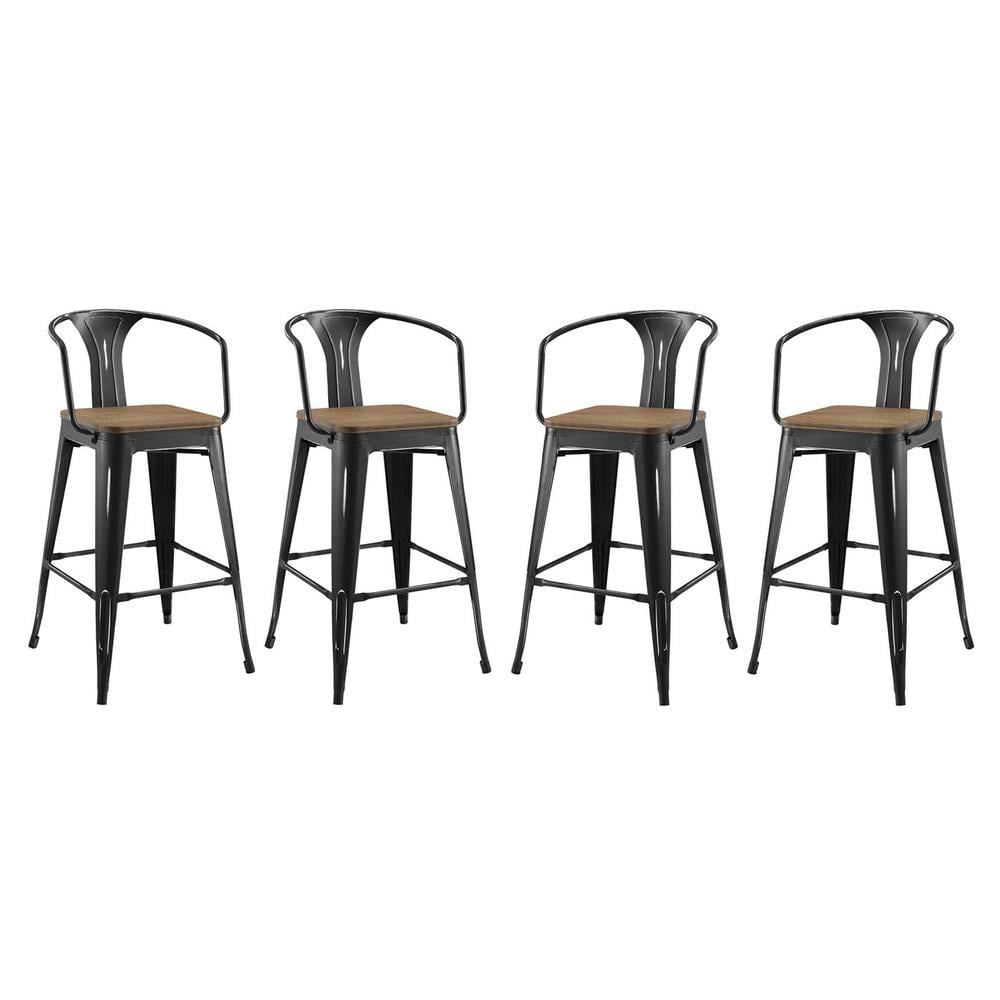 Modway Promenade 30" Modern Metal Bar Stools in Black (Set of 4 ...