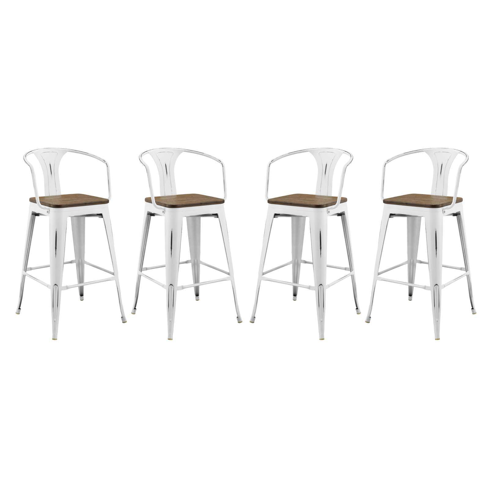 Modway Promenade 30" Modern Metal Bar Stools in White (Set of 4 ...