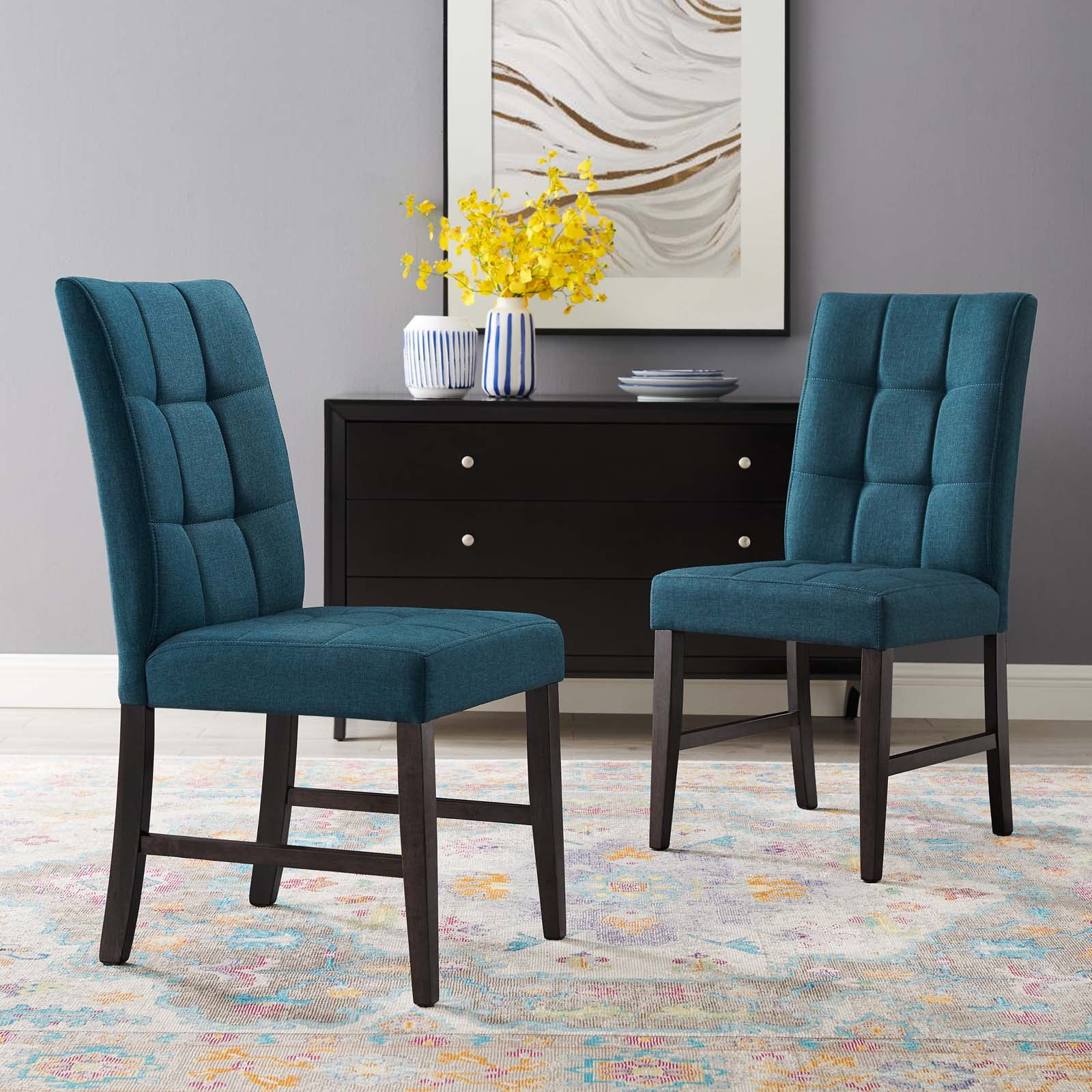 Modway Promulgate Biscuit Tufted Upholstered Fabric Dining Chair Set of ...