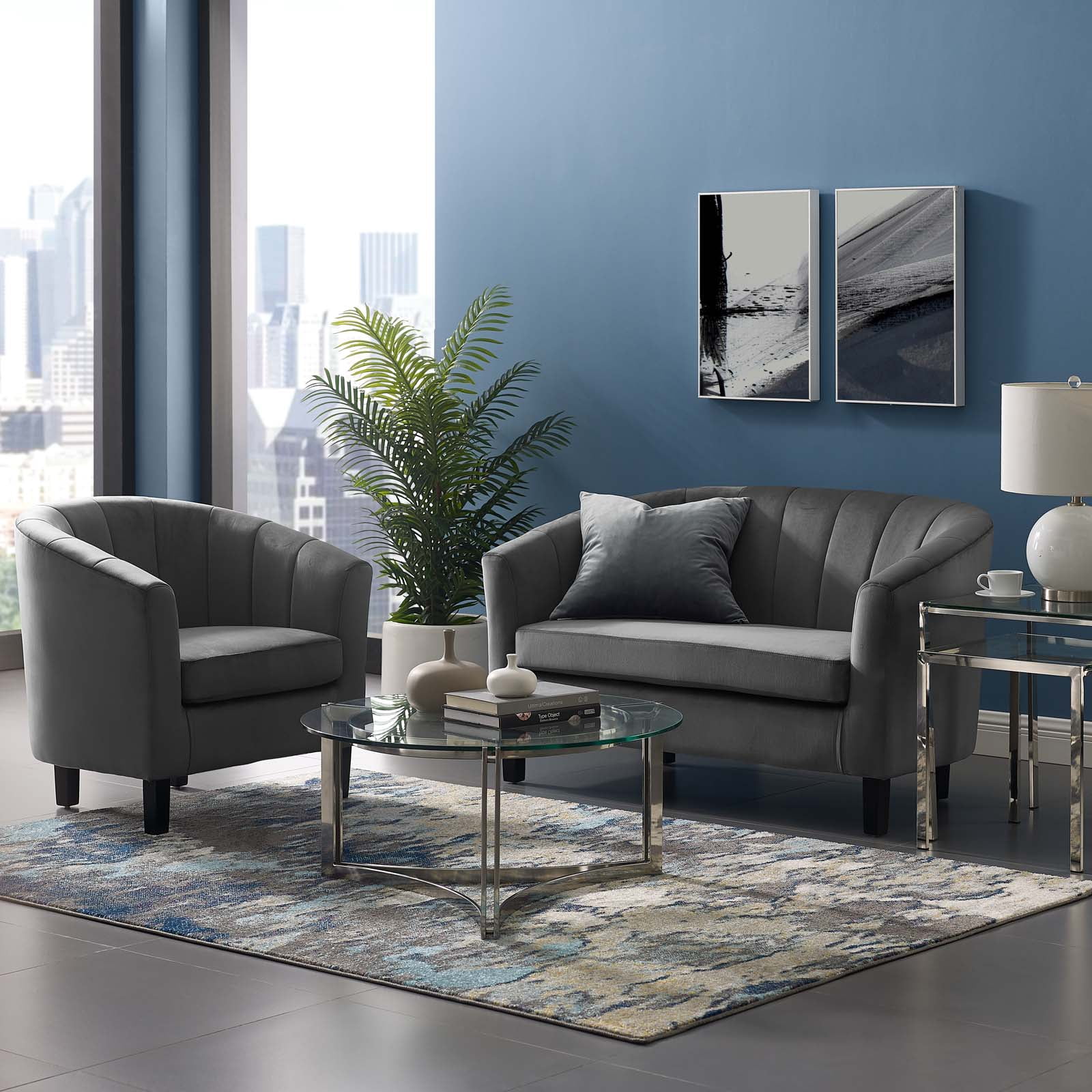Modway Prospect Channel Tufted Performance Velvet Loveseat and Armchair ...