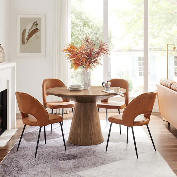 "Modway Provision 47"" Pedestal Round Dining Table in Walnut Wood ...