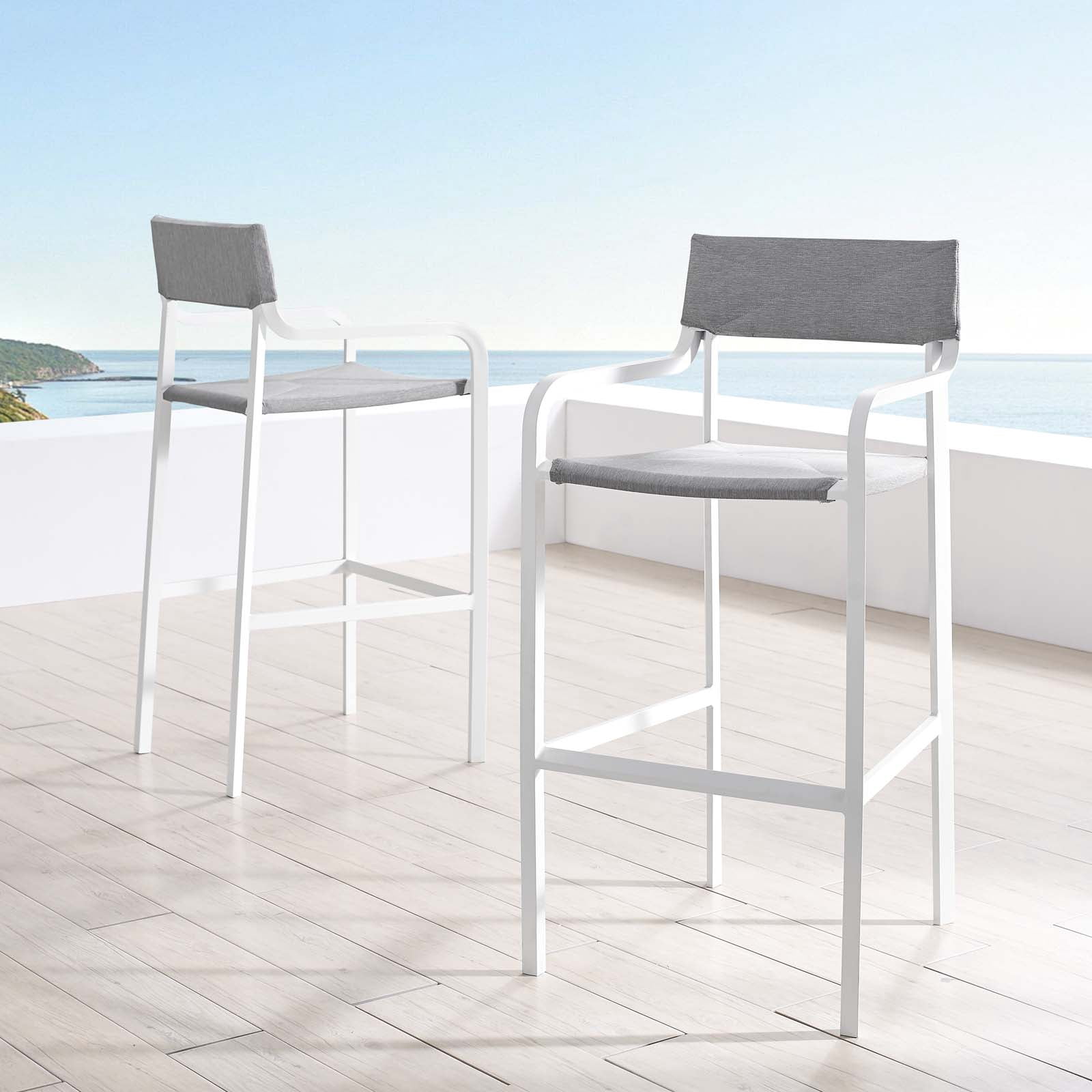 Modway Raleigh Outdoor Patio Aluminum Bar Stool Set of 2 in White Gray ...