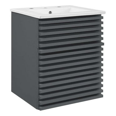 "Modway Render 36"" Mid-Century Modern MDF & Particleboard Oak Vanity ...