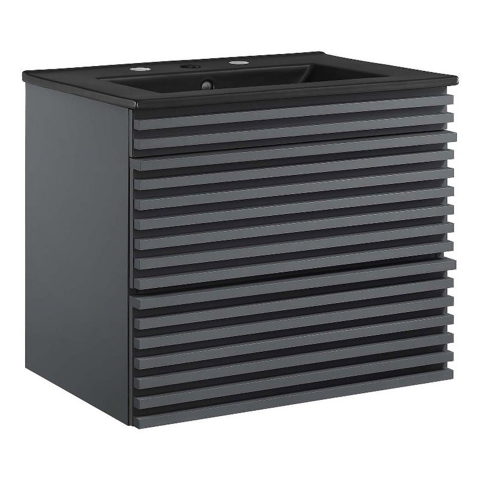 Modway Render 24" MDF Wood Wall-Mount Bathroom Vanity in Gray/Black ...