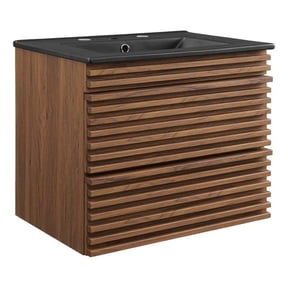 "Render 24"" Single Sink Wood Bathroom Vanity, Walnut White, Dimensions ...